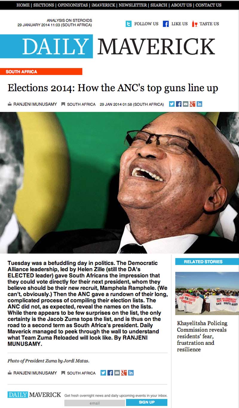 Daily Maverick: Elections 2014: How the ANC’s top guns line up | Jordi ...