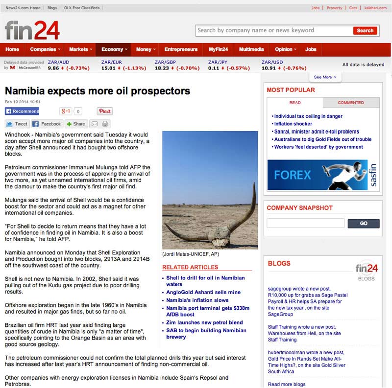 Fin24: Namibia expects more oil prospectors | Jordi Matas | Photographer